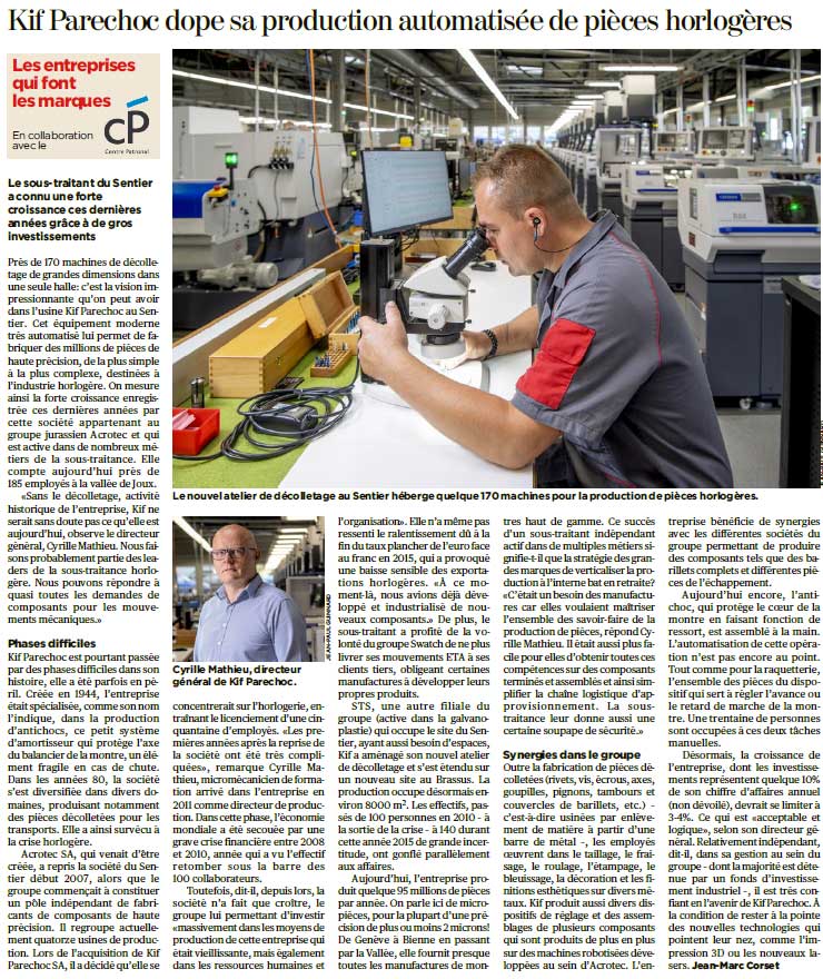 Kif Parechoc dope sa production automatisée de pièces horlogères - KIF ...